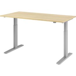 UPLINER-K - Schreibtisch, elektrisch höhenverstellbar, mit Tastschalter, BxT 1600 x 800 mm, Eiche/alusilber kaiserkraft