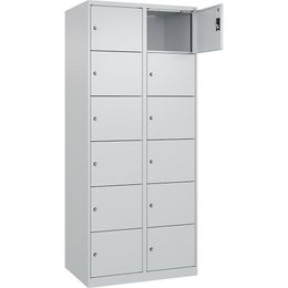 6er-Schlie&szlig;fachschrank Evolo PLUS, 2 Abteile, lichtgrau, B 800 mm, 12 F&auml;cher, mit Bodengleitern, Zylinderschloss kaiserkraft