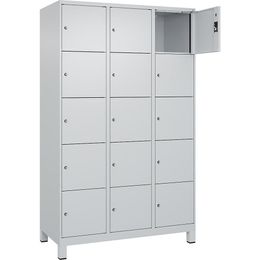 5er-Schlie&szlig;fachschrank Evolo PLUS, 3 Abteile, lichtgrau, B 1200 mm, 15 F&auml;cher, mit breiten F&uuml;&szlig;en, Zylinderschloss kaiserkraft