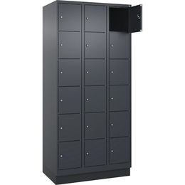 6er-Schlie&szlig;fachschrank Evolo PLUS, 3 Abteile, grau, B 900 mm, 18 F&auml;cher, mit Bodensockel, Zylinderschloss kaiserkraft