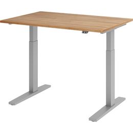 UPLINER-K - Schreibtisch, elektrisch höhenverstellbar, mit Tastschalter, BxT 1200 x 800 mm, Nussbaum/alusilber kaiserkraft