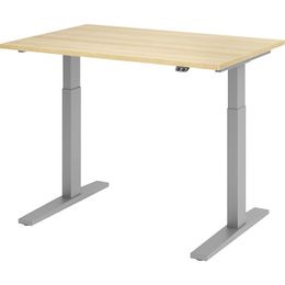 UPLINER-K - Schreibtisch, elektrisch höhenverstellbar, mit Tastschalter, BxT 1200 x 800 mm, Eiche/alusilber kaiserkraft