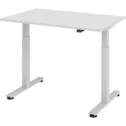 Schreibtisch, elektrisch h&ouml;henverstellbar, gerade, BxT 1200 x 800 mm, lichtgrau/alusilber kaiserkraft