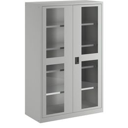 LISTA Flügeltürschrank, Sichtfenstertüren, HxB 1950 x 1250 mm, Tiefe 580 mm, lichtgrau RAL 7035