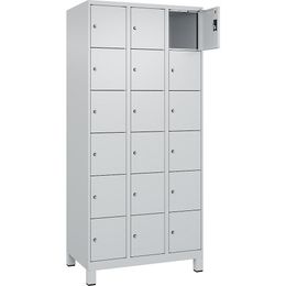 6er-Schlie&szlig;fachschrank Evolo PLUS, 3 Abteile, lichtgrau, B 900 mm, 18 F&auml;cher, mit breiten F&uuml;&szlig;en, Zylinderschloss kaiserkraft