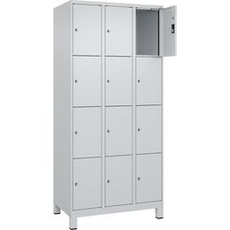 4er-Schlie&szlig;fachschrank Evolo PLUS, 3 Abteile, lichtgrau, B 900 mm, 12 F&auml;cher, mit breiten F&uuml;&szlig;en, Zylinderschloss kaiserkraft