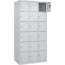 6er-Schlie&szlig;fachschrank Evolo PLUS, 3 Abteile, lichtgrau, B 900 mm, 18 F&auml;cher, mit Bodengleitern, Zylinderschloss kaiserkraft