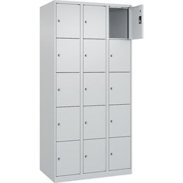 5er-Schlie&szlig;fachschrank Evolo PLUS, 3 Abteile, lichtgrau, B 900 mm, 15 F&auml;cher, mit Bodengleitern, Zylinderschloss kaiserkraft