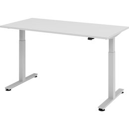 Schreibtisch, elektrisch h&ouml;henverstellbar, gerade, BxT 1600 x 800 mm, lichtgrau/alusilber kaiserkraft