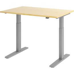 UPLINER-K - Schreibtisch, elektrisch höhenverstellbar, mit Tastschalter, BxT 1200 x 800 mm, Ahorn/alusilber kaiserkraft