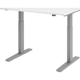 UPLINER-K - Schreibtisch, elektrisch höhenverstellbar, mit Tastschalter, BxT 1200 x 800 mm, weiß/alusilber kaiserkraft