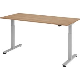 Schreibtisch, elektrisch höhenverstellbar, gerade, BxT 1800 x 800 mm, Nussbaum/alusilber kaiserkraft