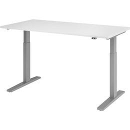 UPLINER-K - Schreibtisch, elektrisch höhenverstellbar, mit Tastschalter, BxT 1600 x 800 mm, weiß/alusilber kaiserkraft