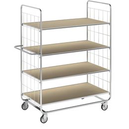 Kongamek ESD-Etagenwagen, kurze Ausführungen, 4 Lenkrollen, 4 Ladeflächen, LxBxH 945 x 470 x 1120 mm, 2 mit Stopp