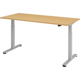Schreibtisch, elektrisch h&ouml;henverstellbar, gerade, BxT 1800 x 800 mm, Buche/alusilber kaiserkraft