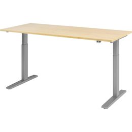 UPLINER-K - Schreibtisch, elektrisch höhenverstellbar, mit Tastschalter, BxT 1800 x 800 mm, Ahorn/alusilber kaiserkraft