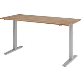 UPLINER-K - Schreibtisch, elektrisch höhenverstellbar, mit Tastschalter, BxT 1800 x 800 mm, Nussbaum/alusilber kaiserkraft
