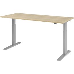 UPLINER-K - Schreibtisch, elektrisch höhenverstellbar, mit Tastschalter, BxT 1800 x 800 mm, Eiche/alusilber kaiserkraft