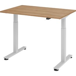 Schreibtisch, elektrisch h&ouml;henverstellbar, gerade, BxT 1200 x 800 mm, Nussbaum/alusilber kaiserkraft
