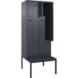 Z-Spind Evolo PLUS Sitzbank, 2 Abteile, grau, B 800 mm, Zylinderschloss, mit untergebauter Sitzbank, Kunststoff kaiserkraft