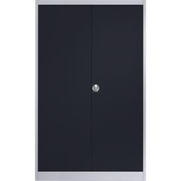 Mauser Stahlschrank mit Flügeltüren, 4 Fachböden, Breite 1200 mm, weißaluminium / anthrazitgrau, Außentiefe 600 mm