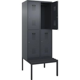 Doppelstock-Spind Evolo PLUS Sitzbank, 2 Abteile, grau, B 800 mm, Zylinderschloss, mit untergebauter Sitzbank, Kunststoff kaiserkraft