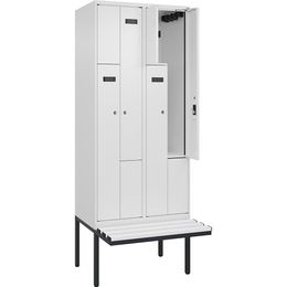 Z-Spind Evolo PLUS Sitzbank, 2 Abteile, wei&szlig;, B 800 mm, Zylinderschloss, mit auskragender Sitzbank, Kunststoff kaiserkraft