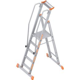 Layher Alu-Podestleiter, einseitig begehbar, klappbar, 5 Stufen