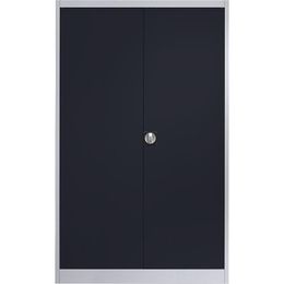 Mauser Stahlschrank mit Flügeltüren, 4 Fachböden, Breite 1200 mm, weißaluminium / anthrazitgrau, Außentiefe 420 mm