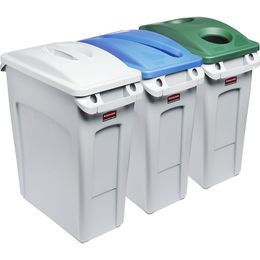 Rubbermaid Wertstoffsortierstation, 3er Set SLIM JIM®, Volumen 3 x 60 l, Doseneinwurf/Papiereinwurf/geschlossen