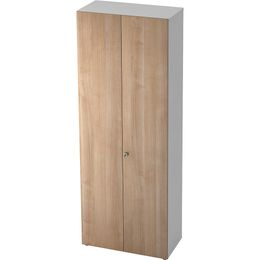 eurokraft pro Garderobenschrank, 2 Fachböden, 1 Kleiderstange, weiß / Nussbaum-Dekor