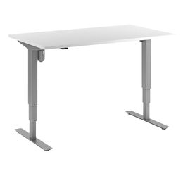 Schreibtisch Atlanta, elektrisch höhenverstellbar, gerade, BxT 1400 x 800 mm, weiß/silber kaiserkraft