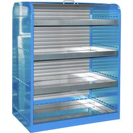 eurokraft pro Stahl-Gefahrstoffdepot mit Rollladen, f&uuml;r Kleingebinde, 4 Wannenb&ouml;den, blau