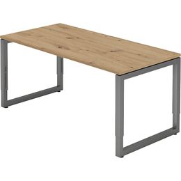 eurokraft pro Schreibtisch mit Gestell aus Vierkant-Stahlrohr, Höhe 650 - 850 mm, BxT 1600 x 800 mm, Asteiche / graphit