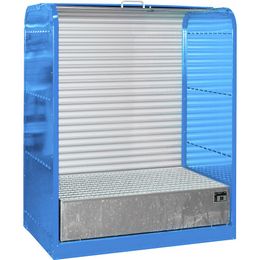 eurokraft pro Stahl-Gefahrstoffdepot mit Rollladen, f&uuml;r 2 x 200-l-F&auml;sser, blau
