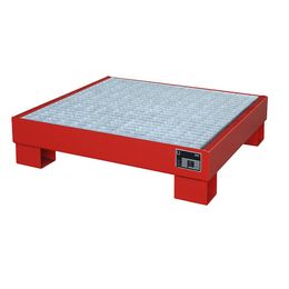 eurokraft pro Stahl-Auffangwanne, LxBxH 800 x 900 x 220 mm, lackiert rot RAL 3000, mit Gitterrost