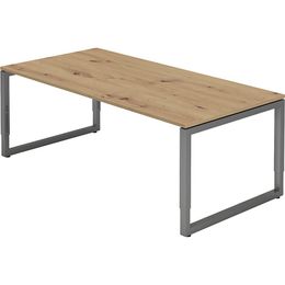 eurokraft pro Schreibtisch mit Gestell aus Vierkant-Stahlrohr, Höhe 650 - 850 mm, BxT 2000 x 1000 mm, Asteiche / graphit