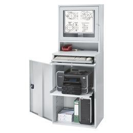 eurokraft pro Computer-Arbeitsstation, Stahlblech, HxB 1770 x 650 mm, mit Monitorgehäuse, Türfarbe Lichtgrau