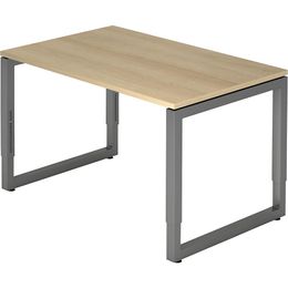 eurokraft pro Schreibtisch mit Gestell aus Vierkant-Stahlrohr, Höhe 650 - 850 mm, BxT 1200 x 800 mm, Eiche / graphit