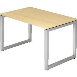 eurokraft pro Schreibtisch mit Gestell aus Vierkant-Stahlrohr, Höhe 650 - 850 mm, BxT 1200 x 800 mm, Ahorn / alusilber
