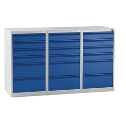 eurokraft basic Schubladenschrank, Stahl, HxBxT 900 x 1500 x 500 mm, 18 Schubladen, Schubladen enzianblau