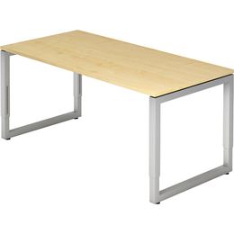 eurokraft pro Schreibtisch mit Gestell aus Vierkant-Stahlrohr, Höhe 650 - 850 mm, BxT 1600 x 800 mm, Ahorn / alusilber