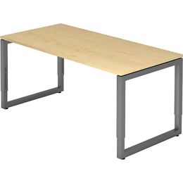 eurokraft pro Schreibtisch mit Gestell aus Vierkant-Stahlrohr, Höhe 650 - 850 mm, BxT 1600 x 800 mm, Ahorn / graphit