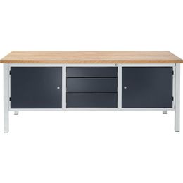 Werkbank, Breite 2000 mm, 3 Schubladen: 1 x 125 / 2 x 175 mm, 2 T&uuml;ren 475 mm, lichtgrau / anthrazitgrau kaiserkraft