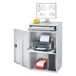 eurokraft pro Computer-Arbeitsstation, Stahlblech, HxB 1060 x 650 mm, ohne Monitorgehäuse, Türfarbe Lichtgrau