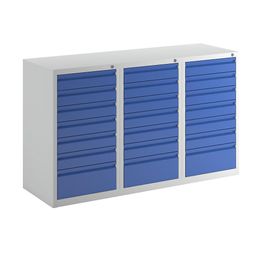 eurokraft basic Schubladenschrank, Stahl, HxBxT 900 x 1500 x 500 mm, 21 Schubladen, Schubladen enzianblau