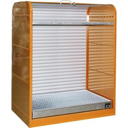 eurokraft pro Stahl-Gefahrstoffdepot mit Rollladen, f&uuml;r 6 x 60-l-F&auml;sser, 1 Gitterrostboden, orange