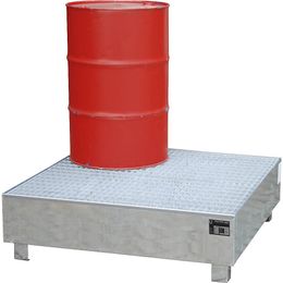 eurokraft pro Stahl-Auffangwanne, LxBxH 1200 x 1200 x 415 mm, Auffangvolumen 401 l, mit Rost