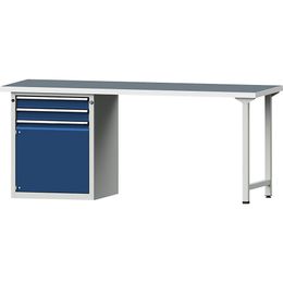 ANKE Werkbank, Gestellbauweise Serie V, 2 Schubladen, 1 T&uuml;r, Universalplatte, Breite 2000 mm