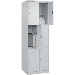 C+P 3er-Schlie&szlig;fachschrank Classic PLUS, 2 Abteile, lichtgrau, B 600 mm, 6 F&auml;cher, mit Bodengleitern